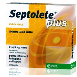 Septolete plus cu aroma de miere si lamaie 5 mg / 1 mg, 18 pastile, Krka