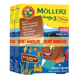 Pachet 2xMoller s Omega-3 x 36 pestisori gumati aroma cola