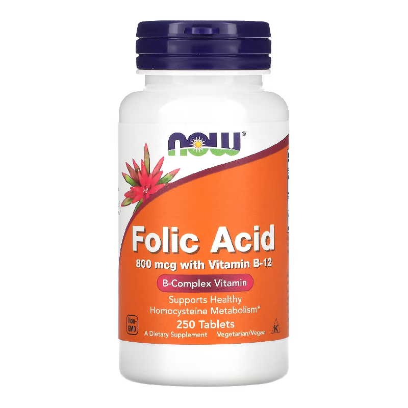 Acid Folic 800 mcg Cu Vitamina B-12 25 mcg, 250 tablete, Now Foods
