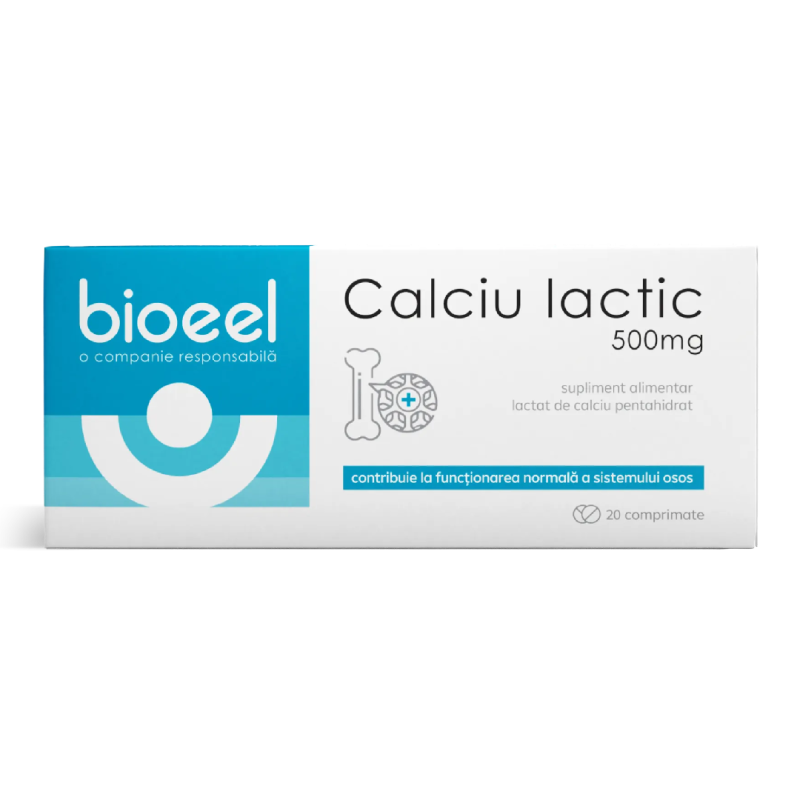 Calciu lactic 500 mg, 20 comprimate, Bioeel