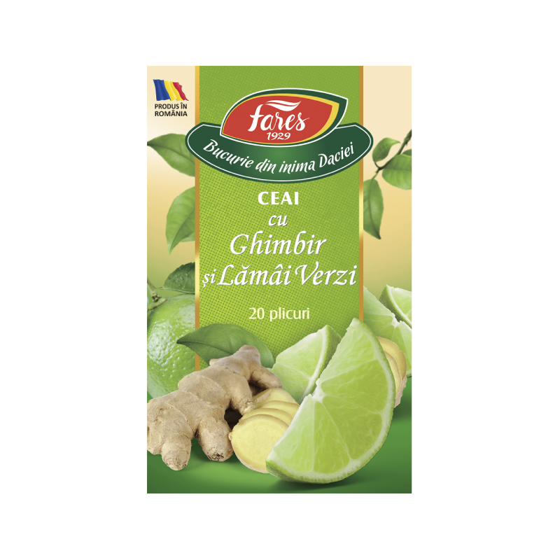 Ceai cu ghimbir si lamai verzi, 20 plicuri, Fares