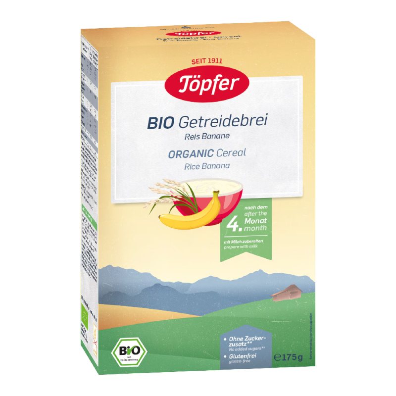 Cereale BIO cu orez si banane Topfer, 175 g, de la 5 luni