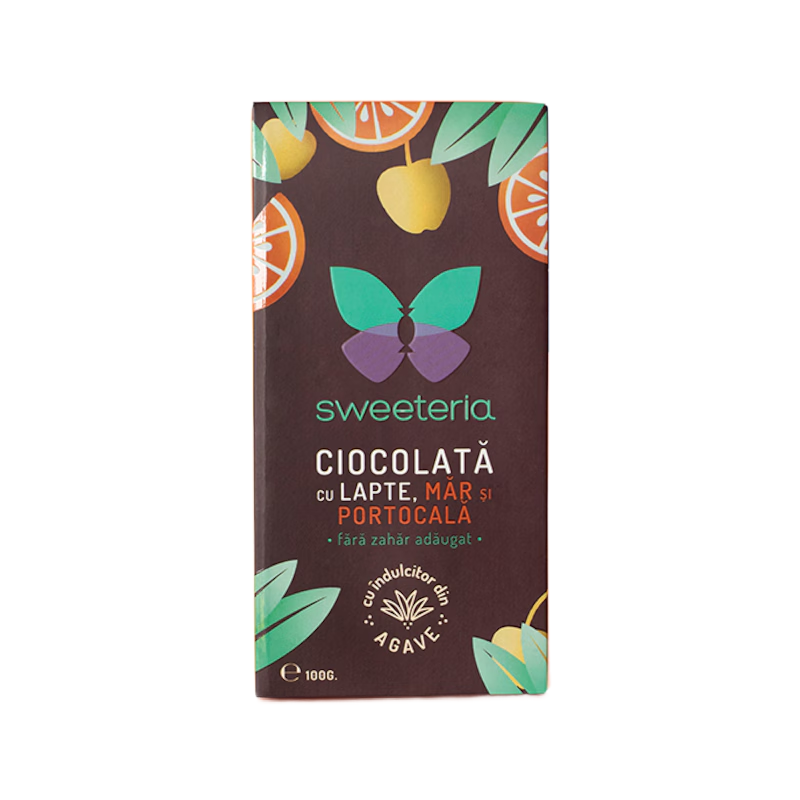 Ciocolata cu lapte, mar si portocala 100g, Sweeteria