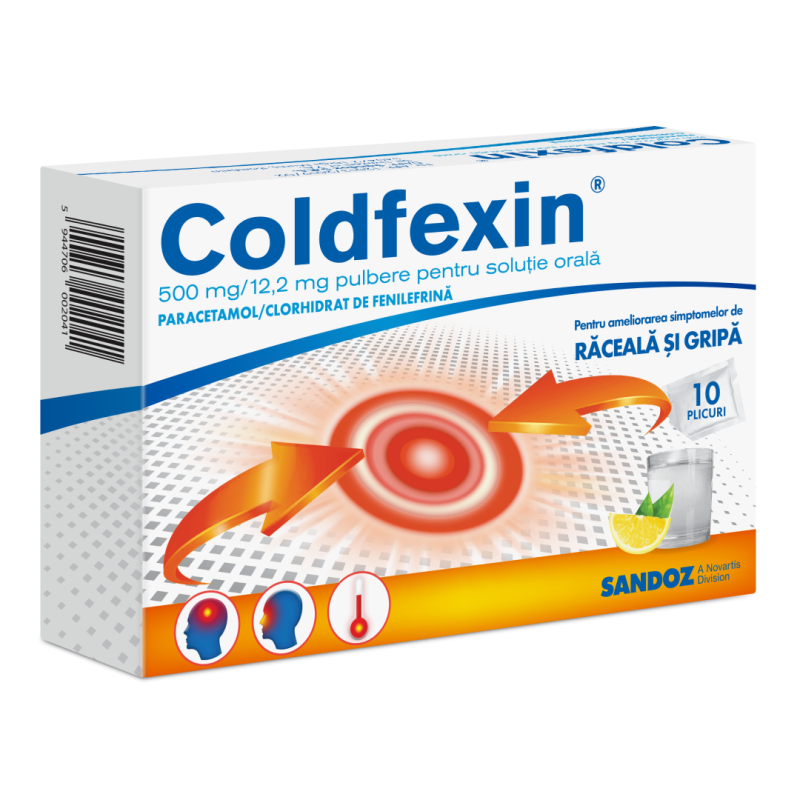 Coldfexin, 500 mg/12,2 mg pulbere pentru solutie orala, 10 plicuri, Sandoz