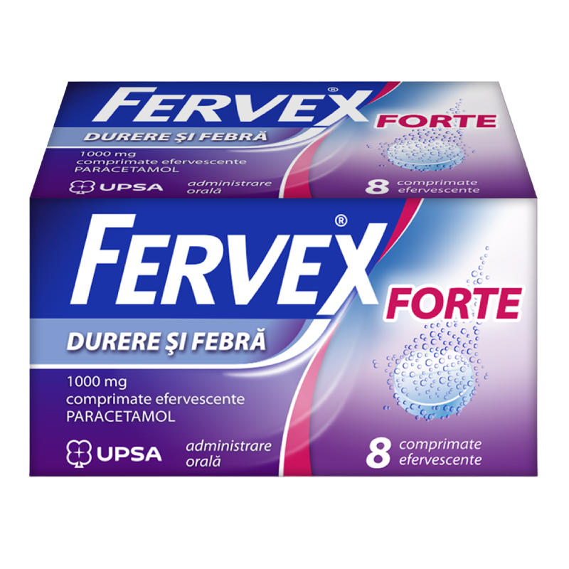 Fervex Durere si Febra Forte, 1000 mg, 8 comprimate efervescente, Upsa