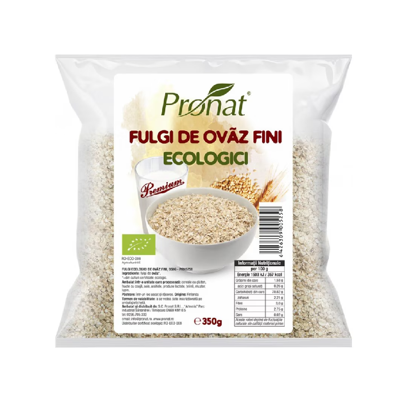 Fulgi de ovaz fini Bio, 350g, Pronat