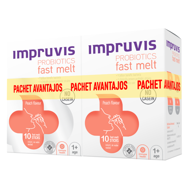 Pachet Impruvis Probiotic Fast Melt cu aroma de piersica, 2*10 plicuri ...