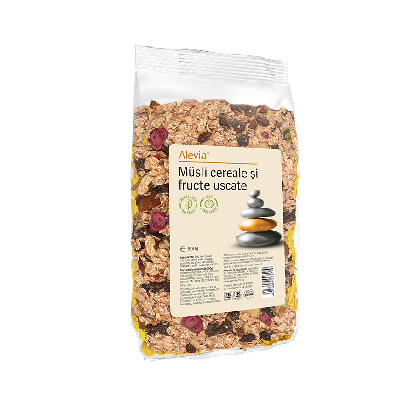 Musli cereale si fructe uscate, 500 g, Alevia