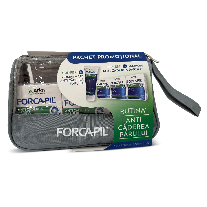 Pachet Forcapil anti-caderea parului 3x30 comprimate + Sampon impotriva ...