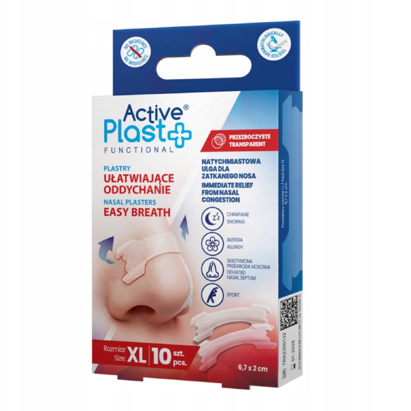 Plasturi nazali respiratie usoara, transparenti XL, ActivePlast