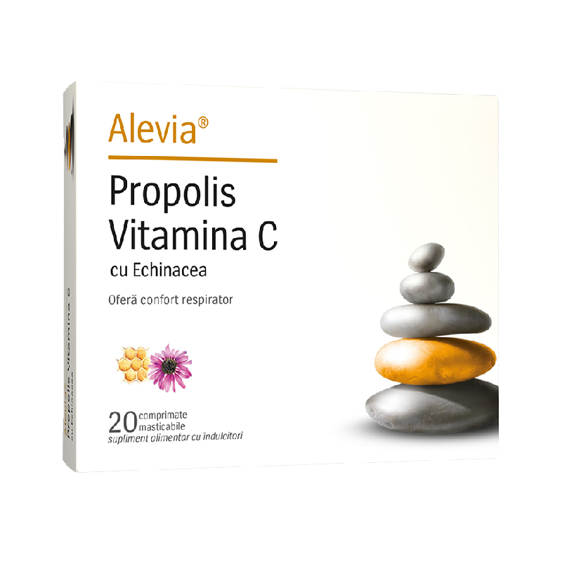 Propolis Vitamina C cu Echinacea, 20 comprimate masticabile, Alevia