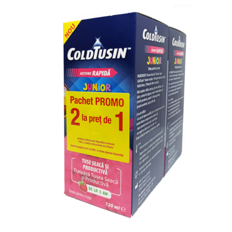Pachet Sirop tuse seaca si productiva Coldtusin Junior, 120ml + 120ml ...
