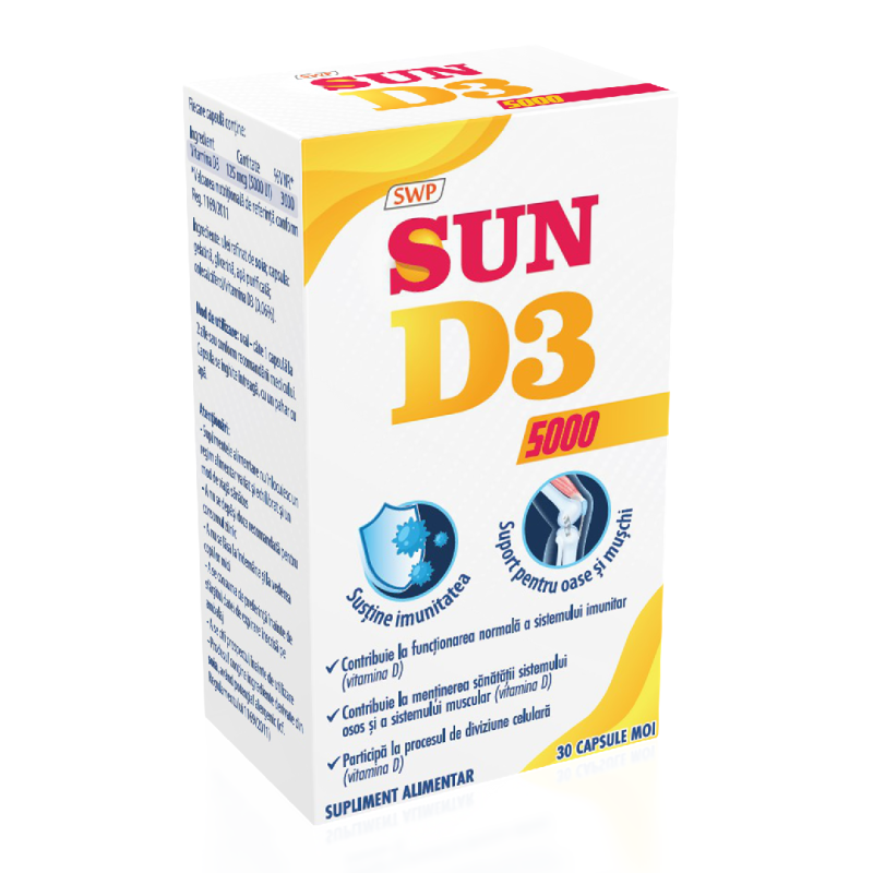 Sun D3, 5000 UI, 30 capsule, Sun Wave Pharma - Pret bun | Springfarma.com