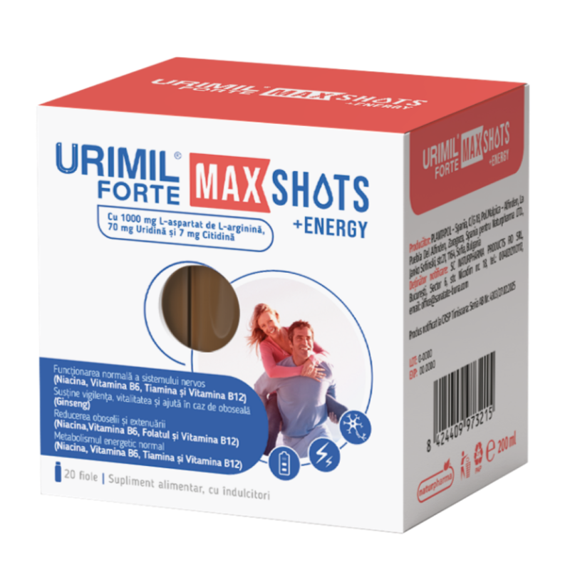 Urimil Forte Max Shots +Energy, 20 fiole, Naturpharma