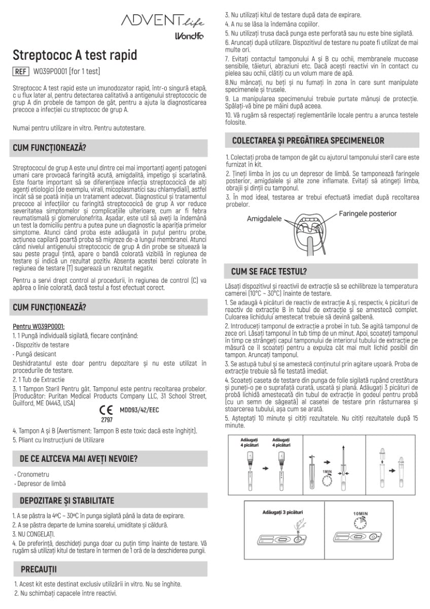 Test rapid Streptococ A, Advent, 1 bucata