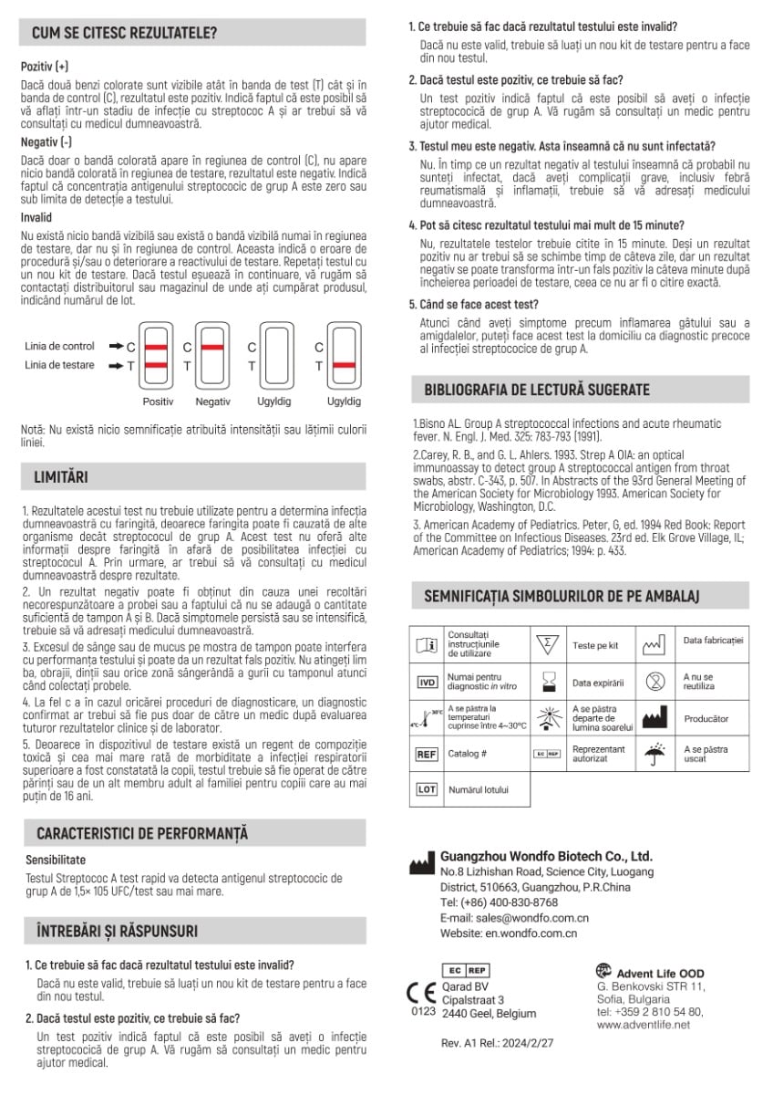 Test rapid Streptococ A, Advent, 1 bucata