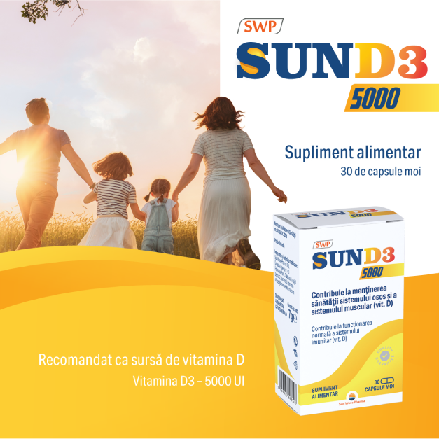 Sun D3, 5000 UI, 30 capsule, Sun Wave Pharma - Pret bun | Springfarma.com