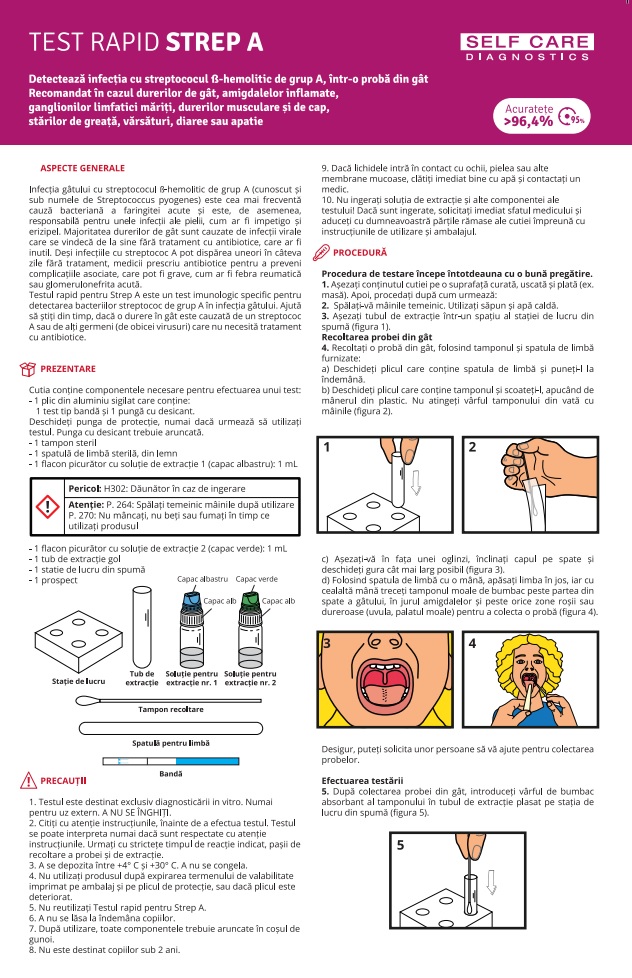 Test rapid Strep A, 1 bucata, Self Care
