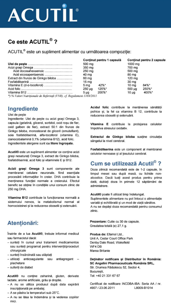 Acutil, 30 CAPSULE - Pret mic - Include prospect - Springfarma.com