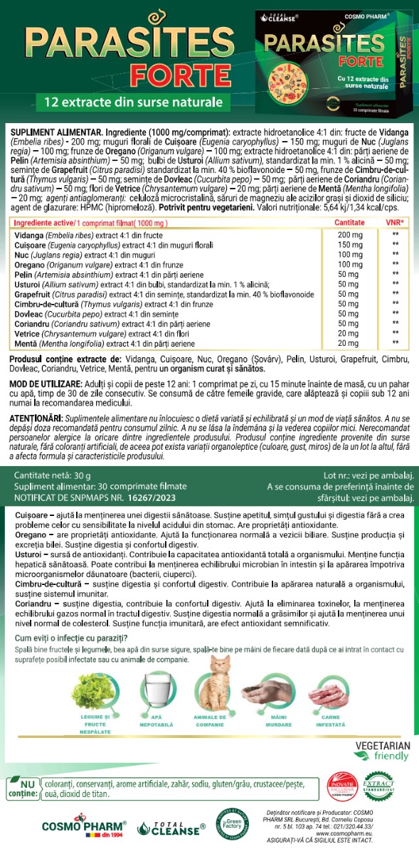 Cosmopharm Parasites Total Cleanse, 30 comprimate Cosmopharm Parasites Total Cleanse, 30 comprimate