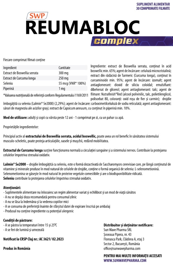 Reumabloc Complex, 30 comprimate, Sun Wave Pharma