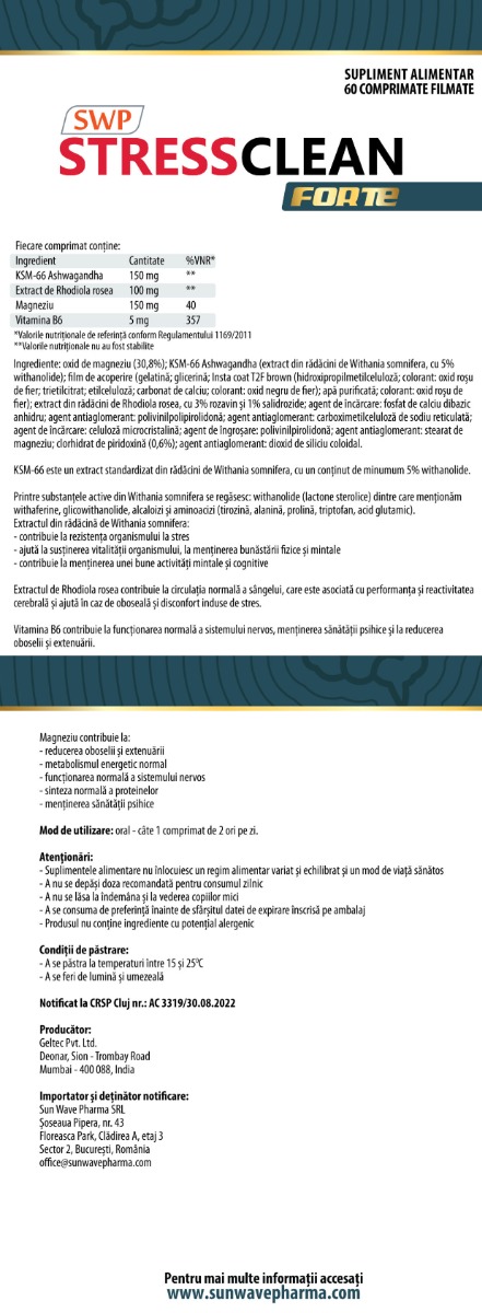 Stressclean Forte, 60 comprimate, Sun Wave Pharma